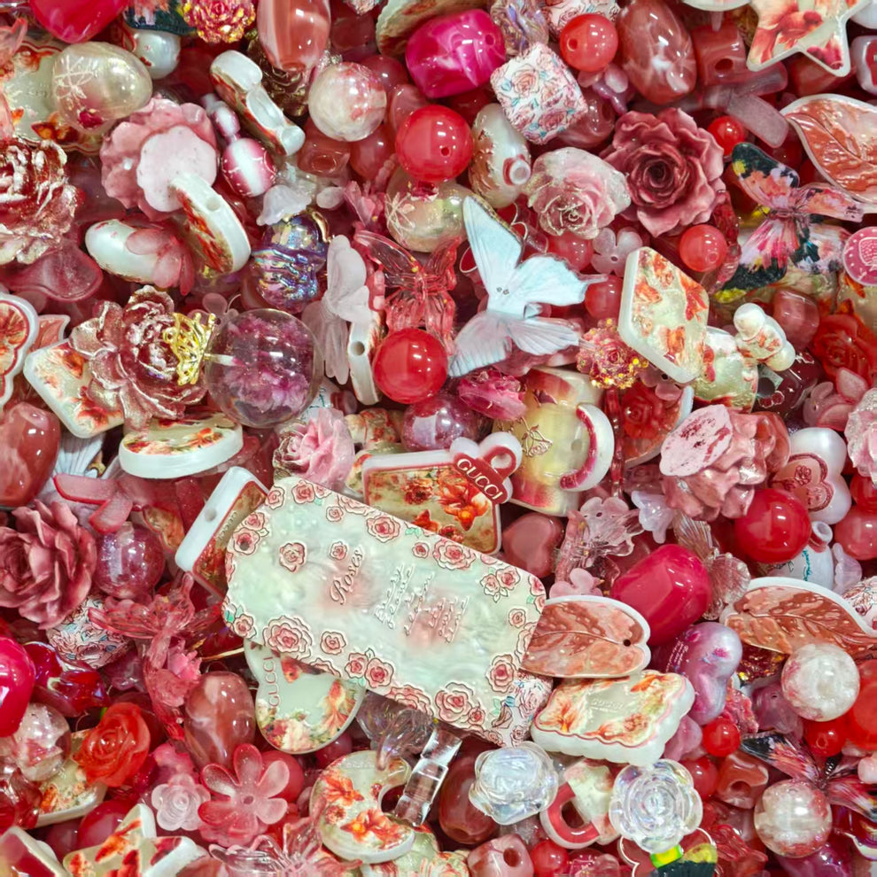 Acrylic Beads - Red flowers (for beaded pen, keychains, phone chains ...