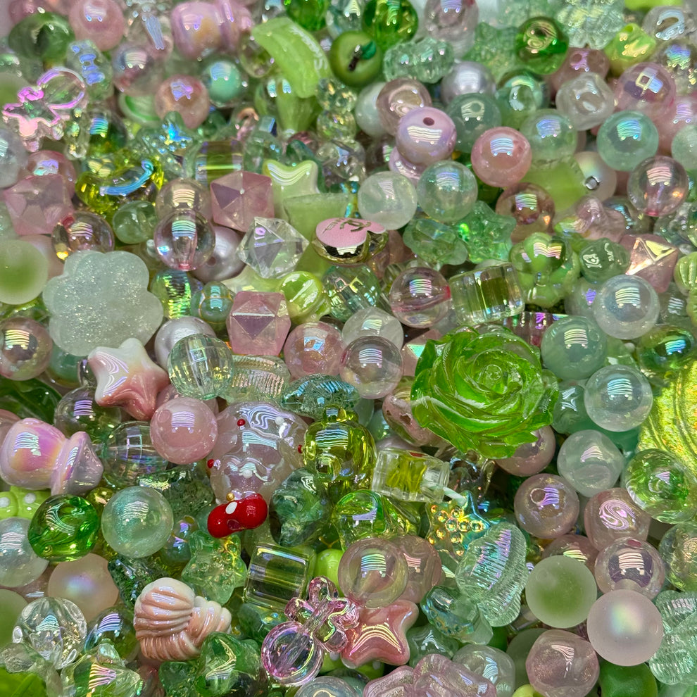 Acrylic beads-Green pink (for beadable pens, keychains, phone chains ...